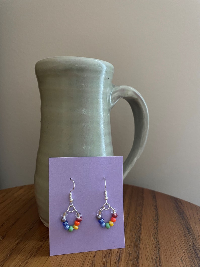 Rainbow Bead Earrings, Rainbow Loop Earrings, Rainbow Dangle Earrings, Rainbow Colored Earrings ...