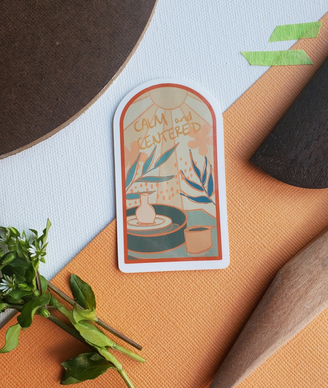 Calm and Centered Pottery Wheel Sticker: Botanical Ceramic Art - Etsy