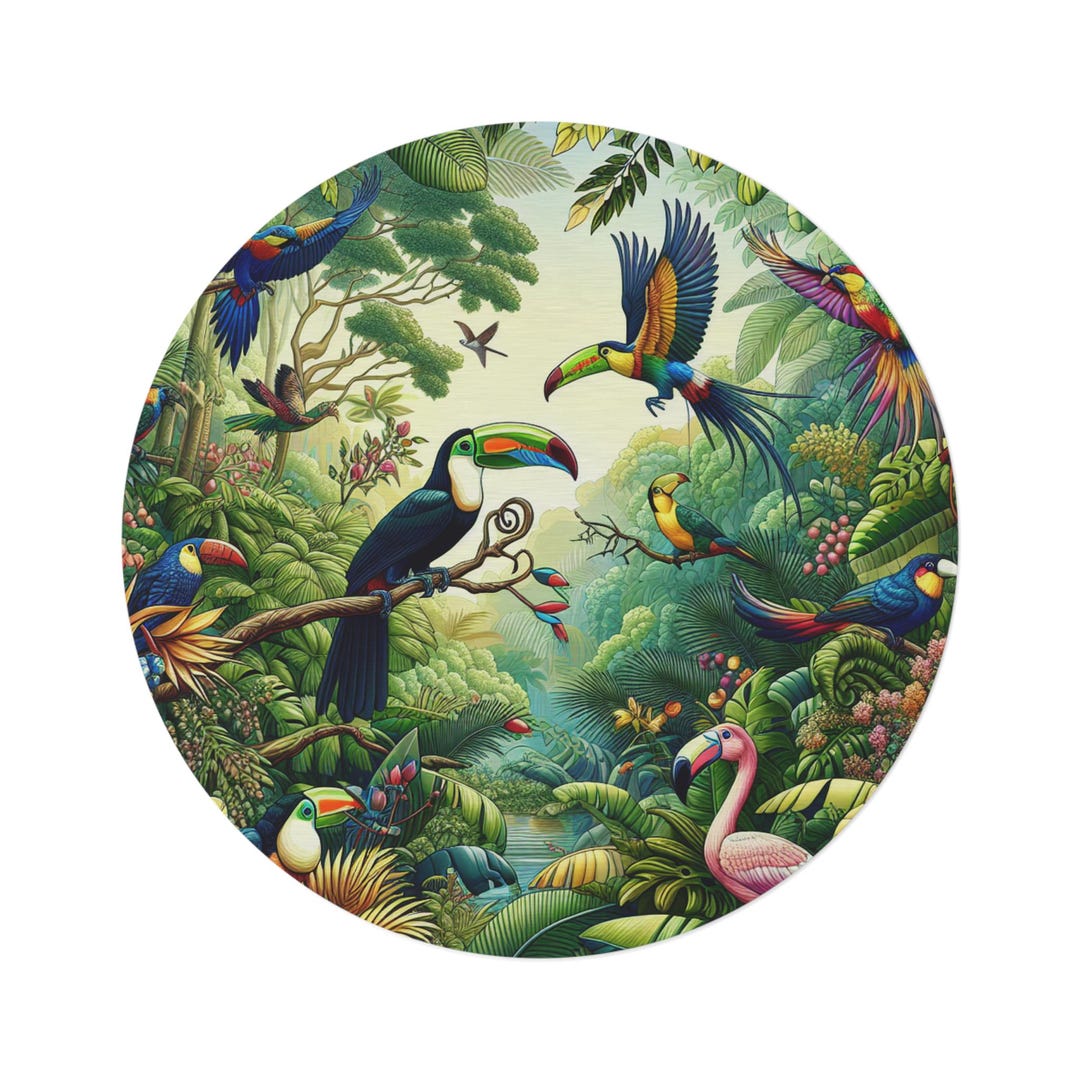 Tropical Paradise Round Rug, Living Room Decor, Jungle Theme Area Rug ...