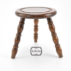 Vintage Small Wooden Turned Leg Round Stool Farmhouse Cottage Barn Room ...