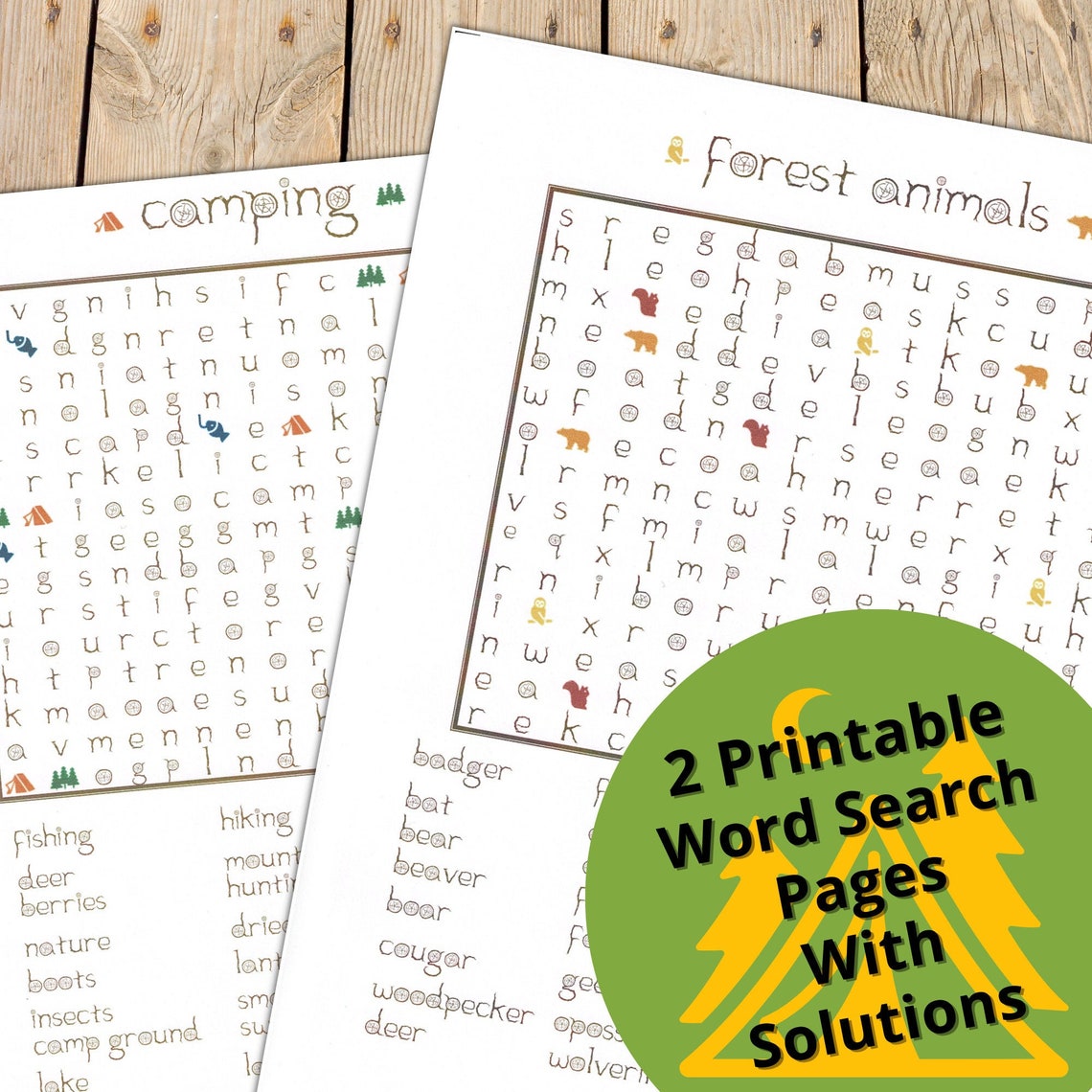 Camping and Forest Animals Word Search. 2 Printable Word - Etsy