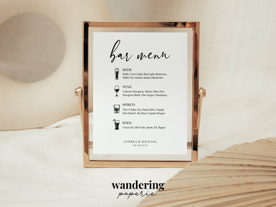Bar Menu Wedding Sign Event Bar Menu Sign Template Open Bar - Etsy
