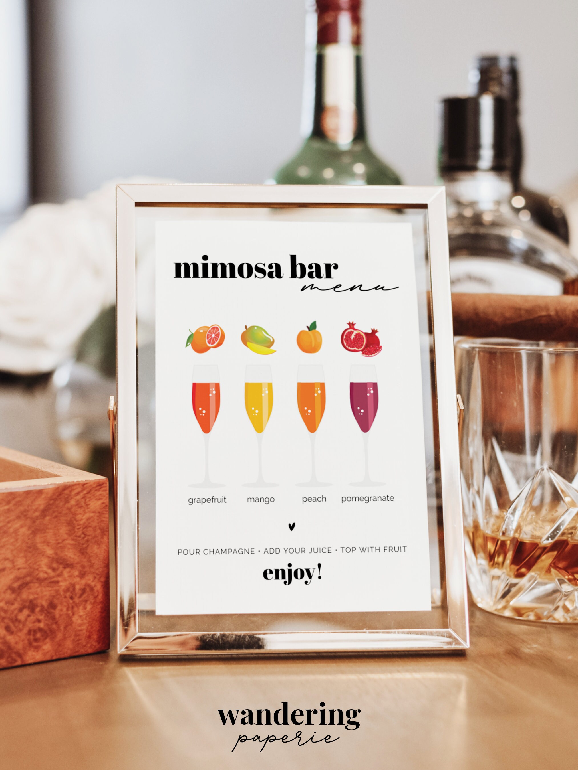 Mimosa Bar Menu Template, Bachelorette Party Mimosa Bar, Bridal Shower ...