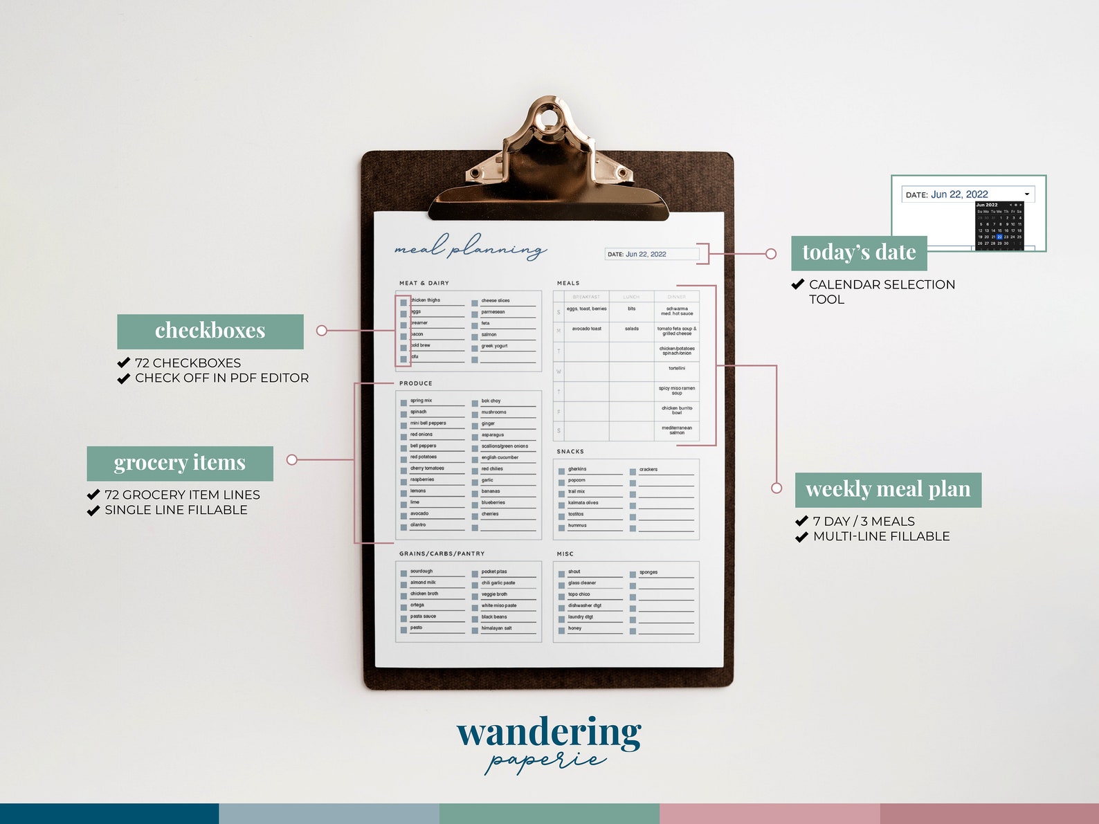 Grocery List PDF Form, Editable Meal Planner and Grocery List, Editable ...