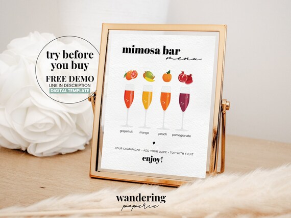 Mimosa Bar Menu Template Bachelorette Party Mimosa Bar - Etsy