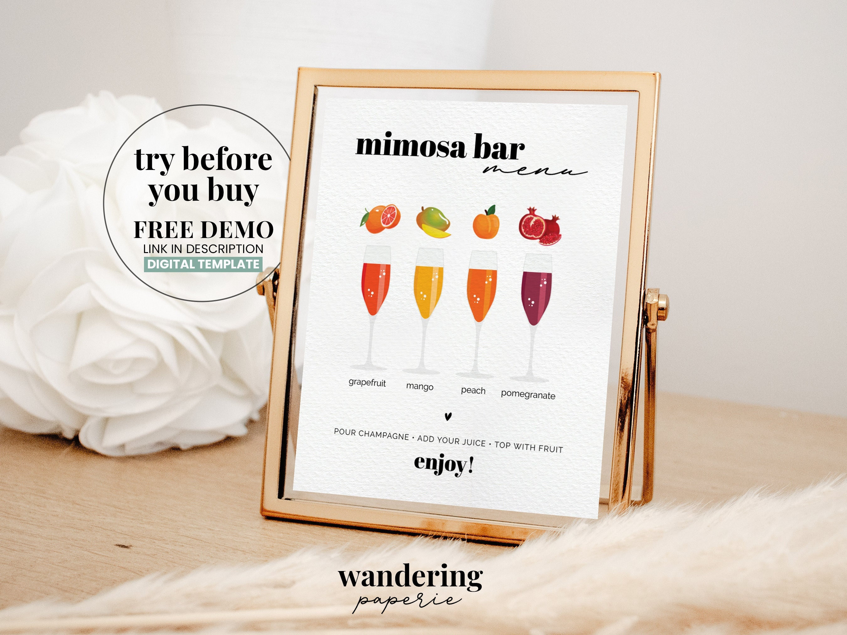Mimosa Bar Menu Template, Bachelorette Party Mimosa Bar, Bridal Shower ...