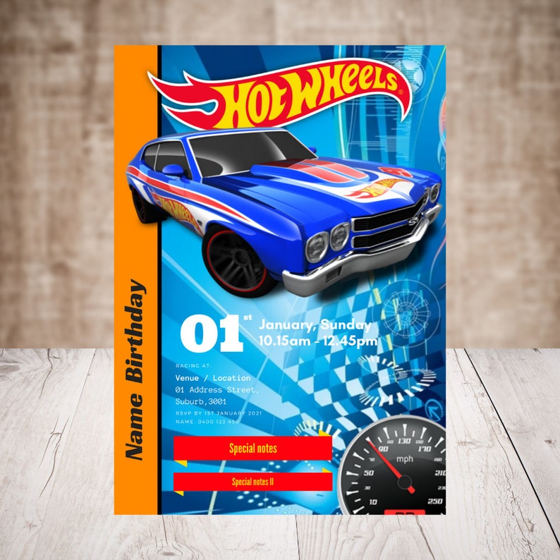 Hot Wheels | Birthday Party Invitation | Personalised Digital ...
