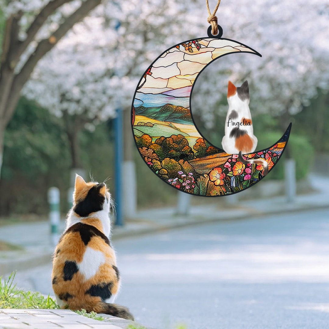 Custom Cat Suncatcher With Name, Personalized Cat Memorial Suncatcher ...