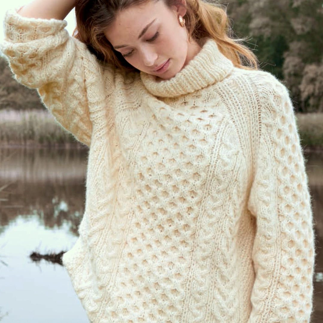 Knitting Pattern PDF Womans Aran Raglan Sleeve Roll Neck Sweater ...