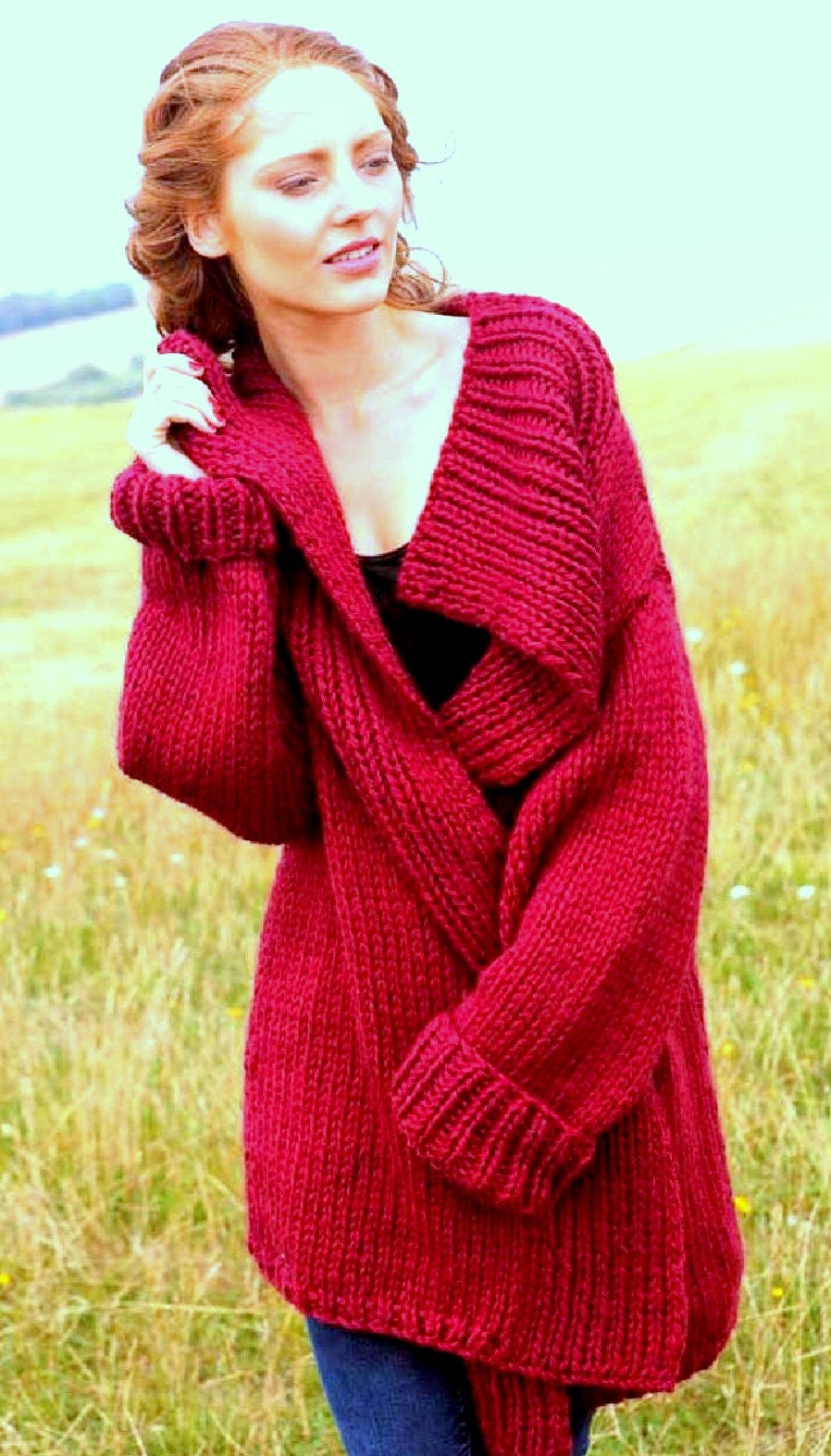 Vintage Knitting Pattern Super Chunky Bulky Jumbo Oversized Cardigan ...