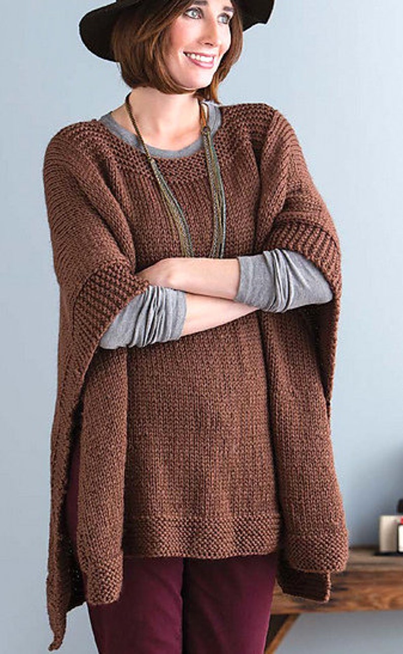 Vintage Knitting Pattern Simple Poncho Chunky Bulky Easy Beginners Knit ...
