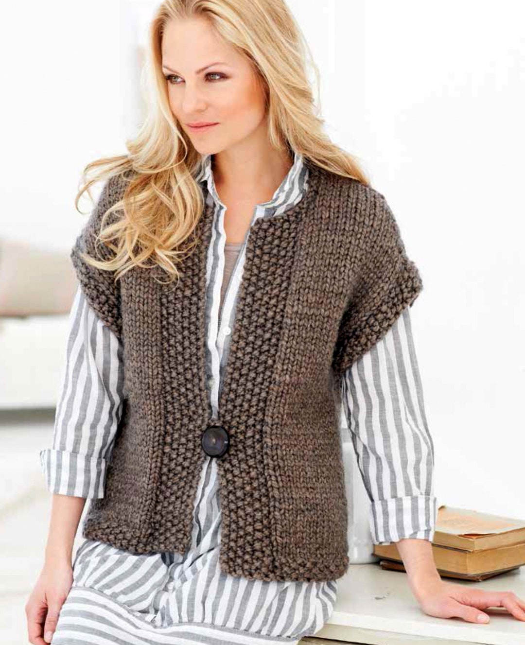 Vintage Knitting Pattern Super Chunky Bulky Easy Waistcoat Jacket ...