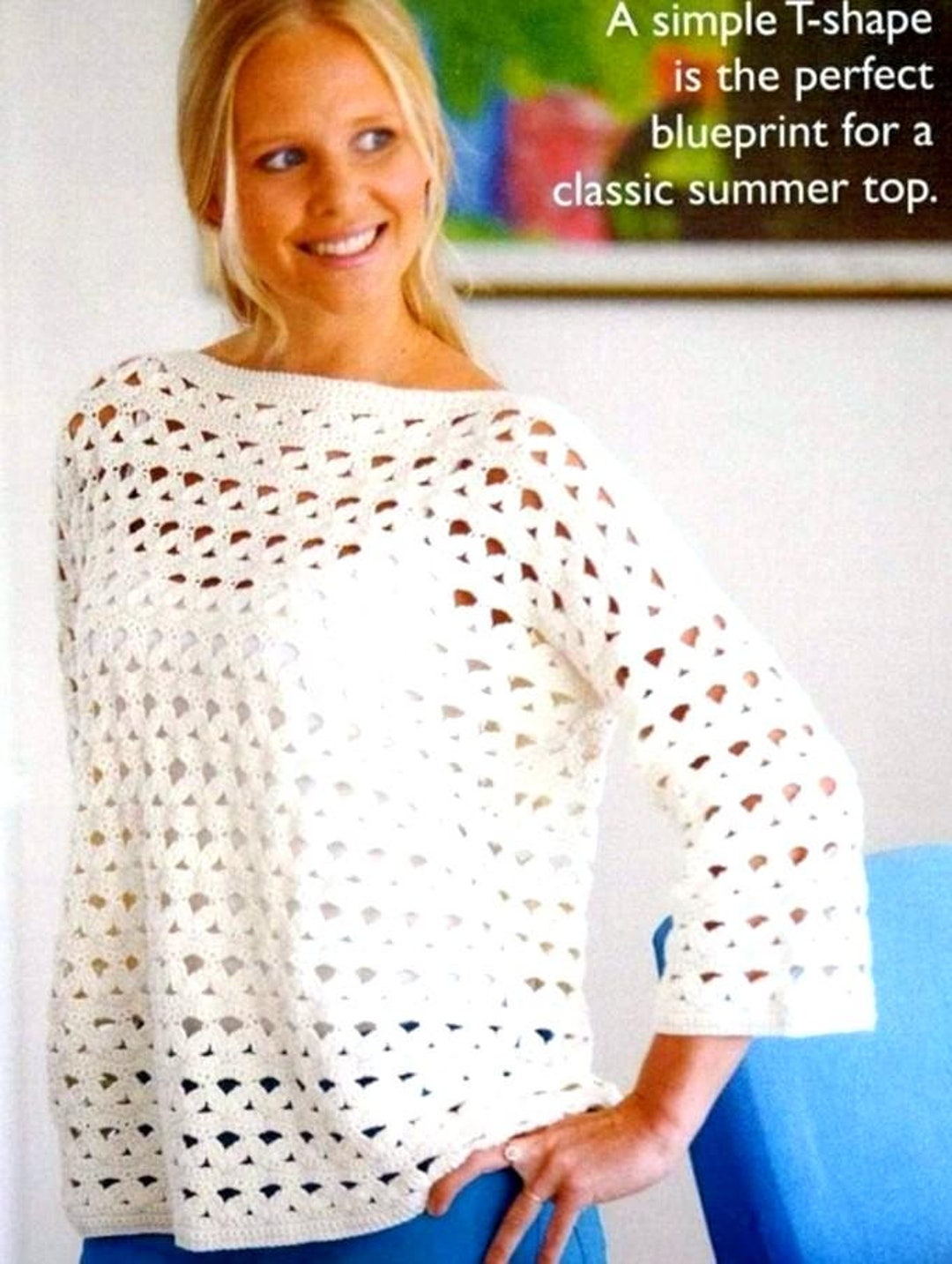 Vintage Crochet Pattern PDF Simple Boxy Slash Neck Sweater Jumper Tunic ...