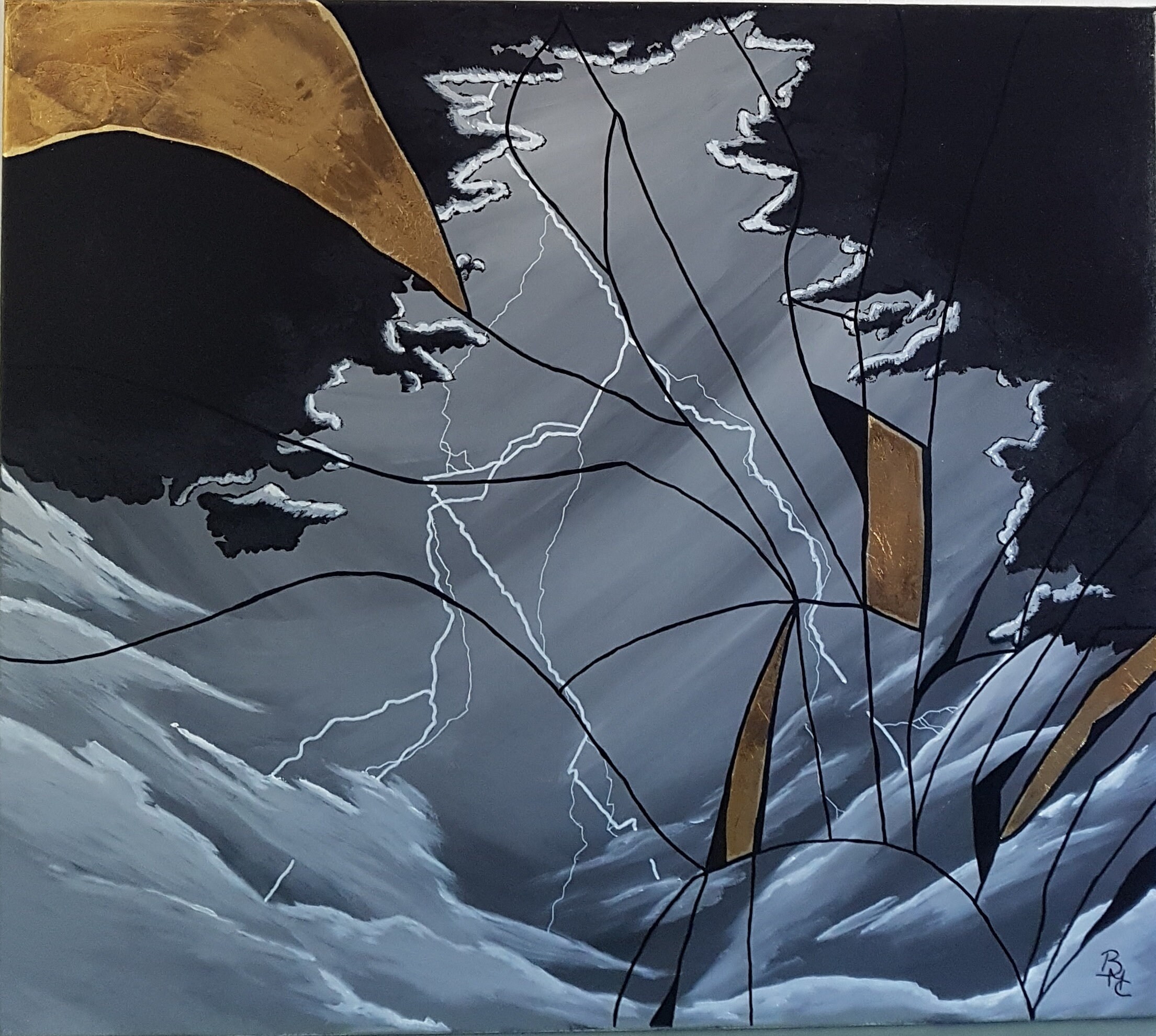 Tormenta rota: Pintura abstracta pintura acrílica Art Deco | Etsy