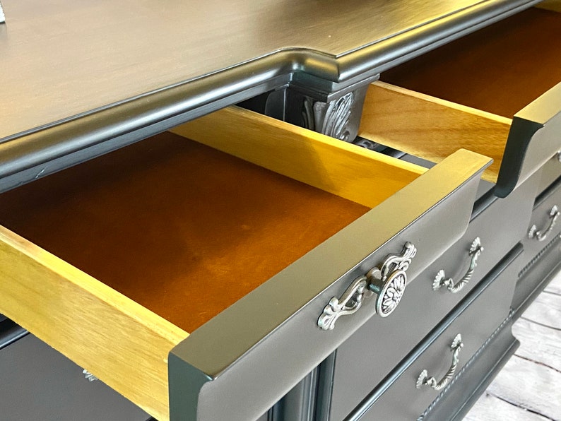 Large Black Buffet 12 Drawer Dresser, Custom Refinished Matte Black ...