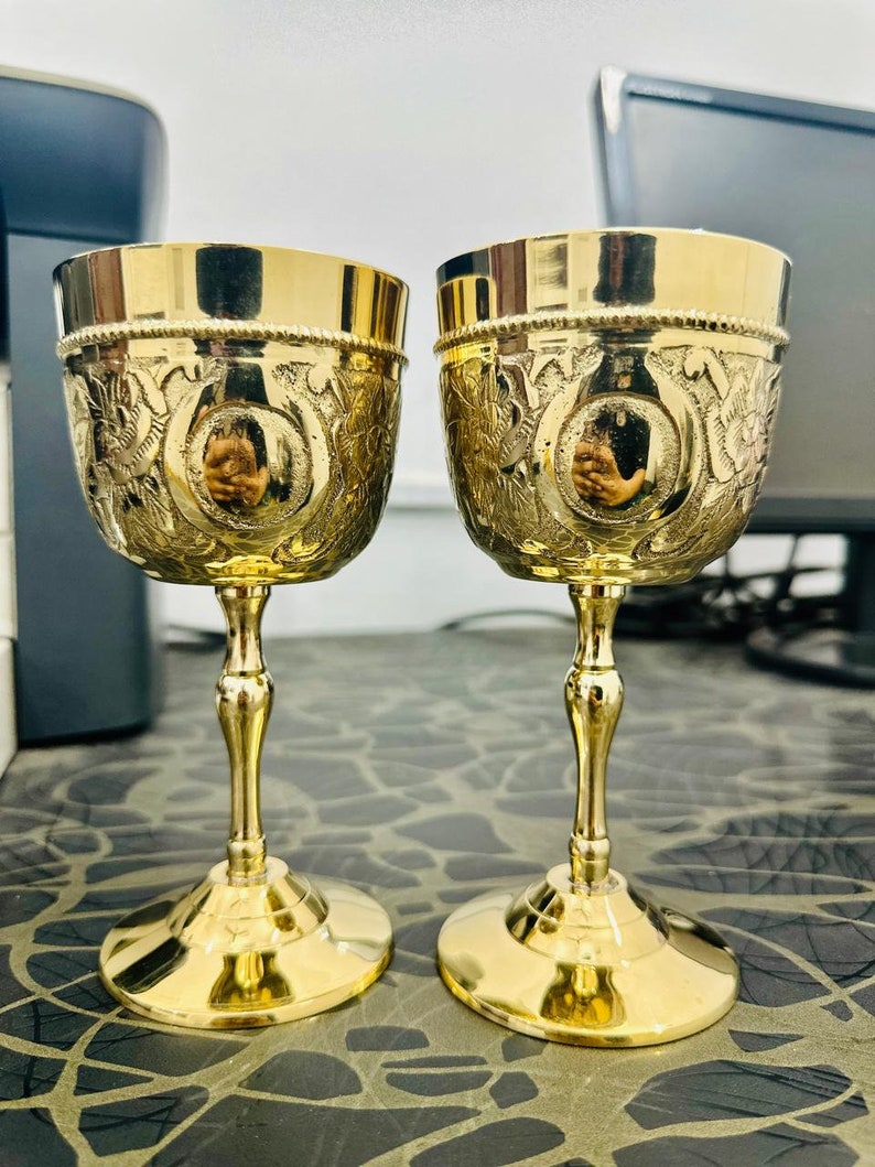 Personalized Brass Wine Goblets: Handmade Embossed Gothic Communion ...