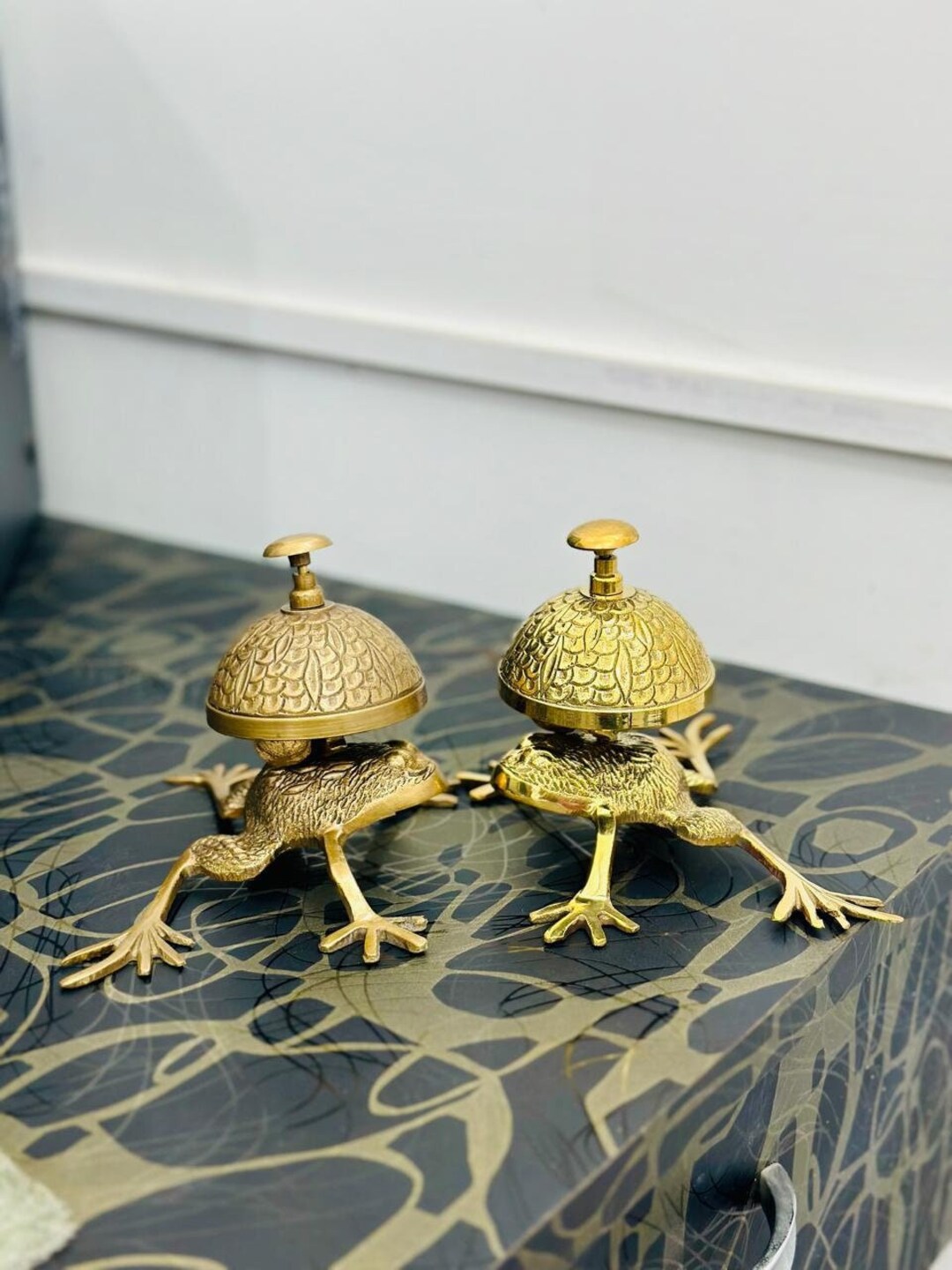 Nautical Brass Desk Bell, Frog Design Bell Ornate Table Bell, Gold ...
