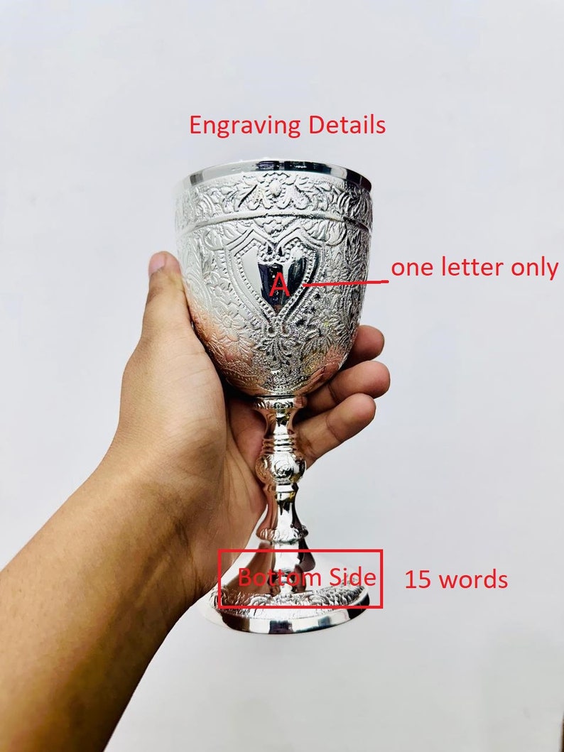 Engraved Brass Chalice: Chrome Finish Wine Goblet With Red Velvet Box ...