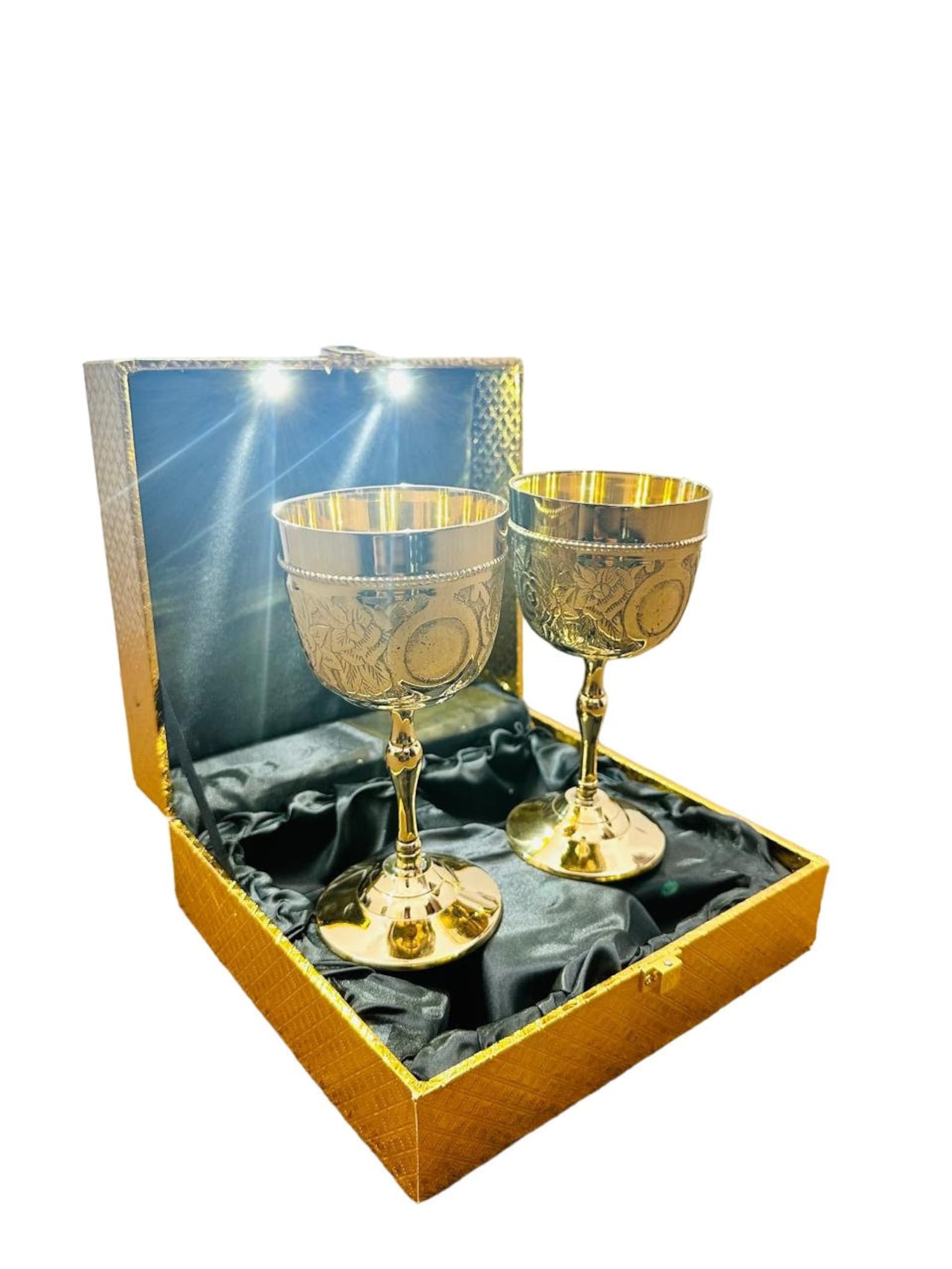 Personalized Brass Goblet Set: Engraved Chalice Wine Glasses With ...
