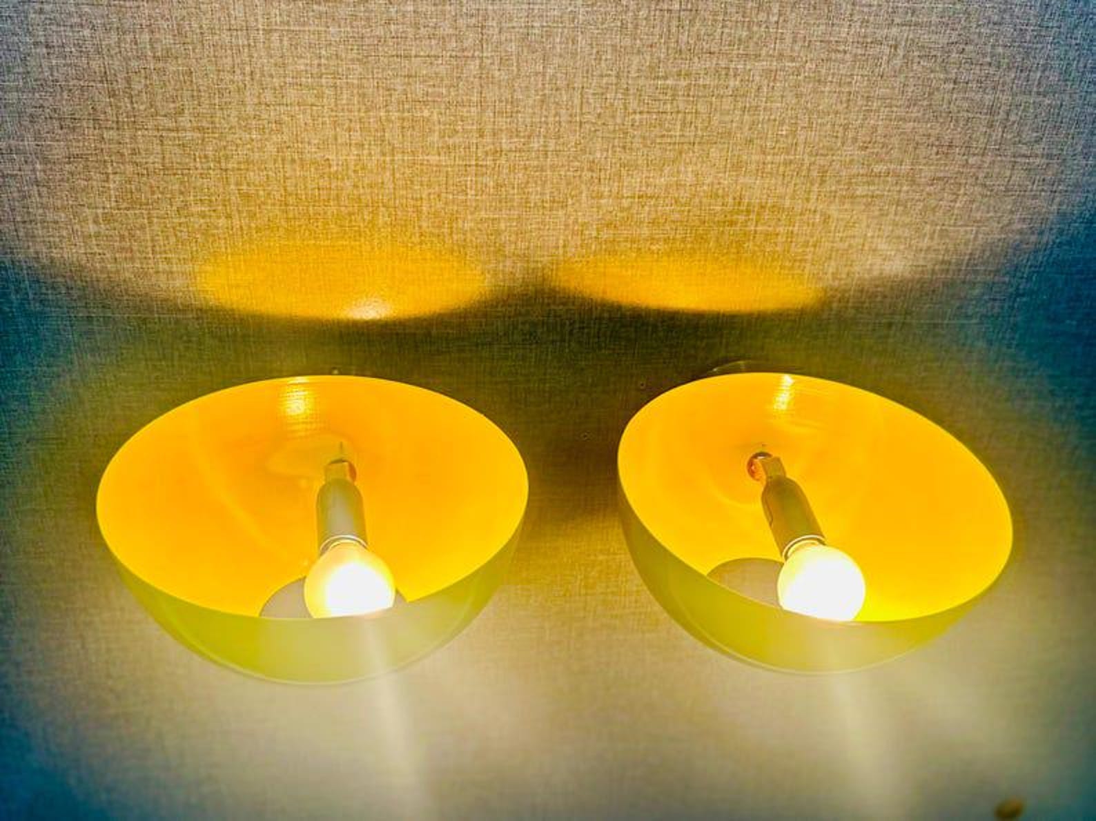 Custom Brass Wall Sconce: Mid Century Modern Yellow Shade Bedside Light ...