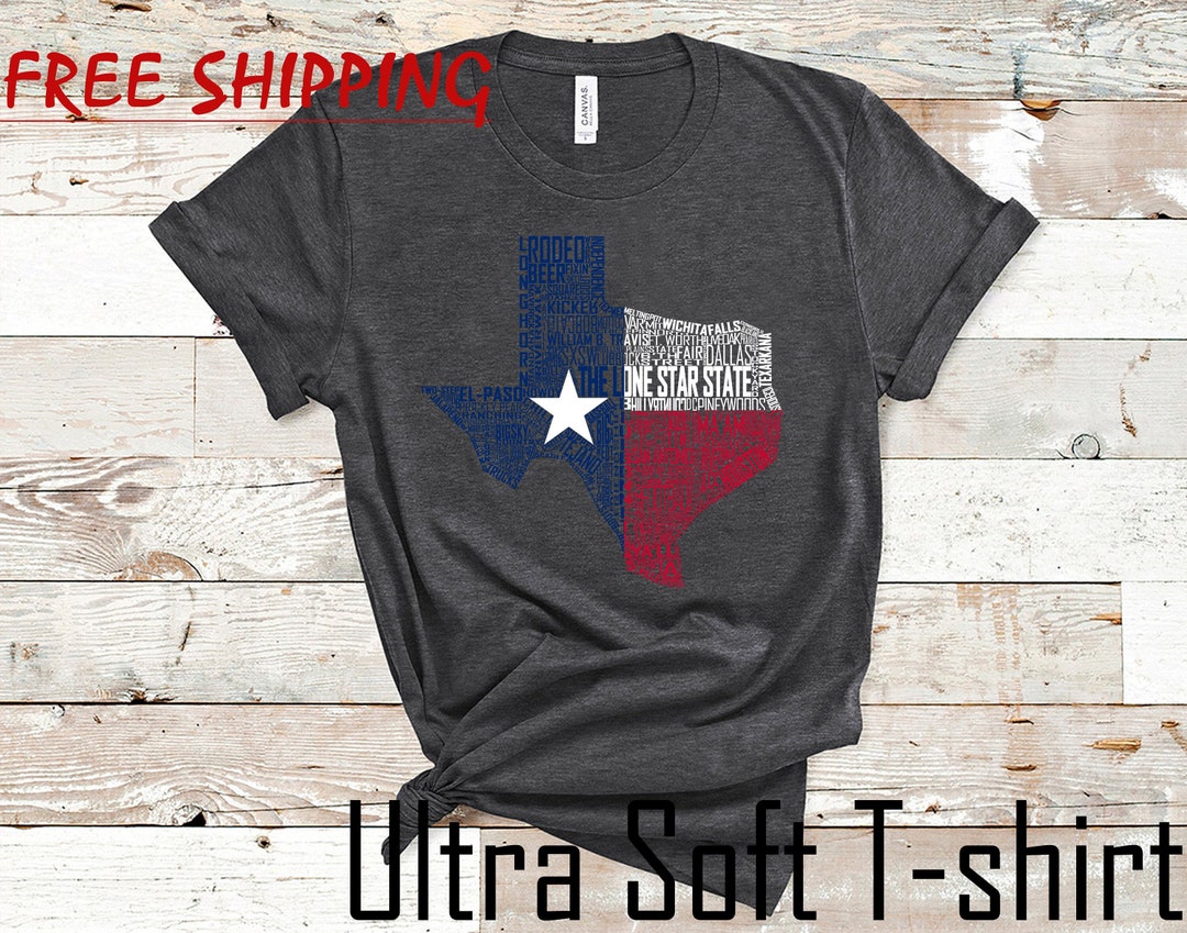 Texas Gray Shirt State Shirt Texas Map Shirt Texas Flag Shirt Texas ...