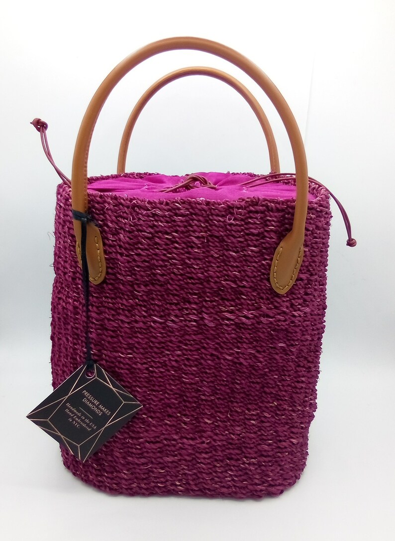 Pink Straw Bag With Pink Floral Applique. Genuine Rose Quartz & Pearl ...