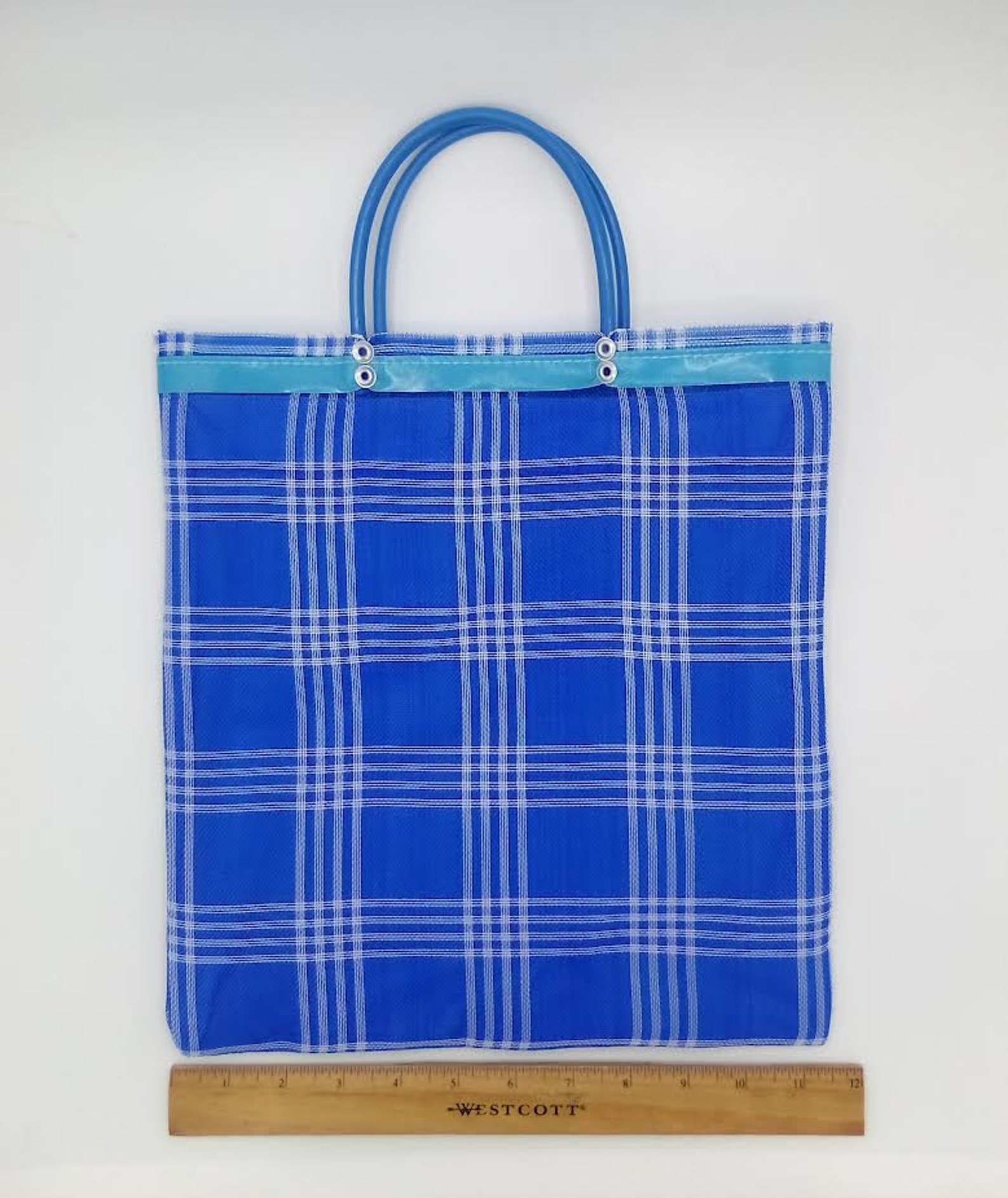 Lux Mexican Market Bag Flat Tote Bolsa De Malla Blue W/ Chantilly Lace ...