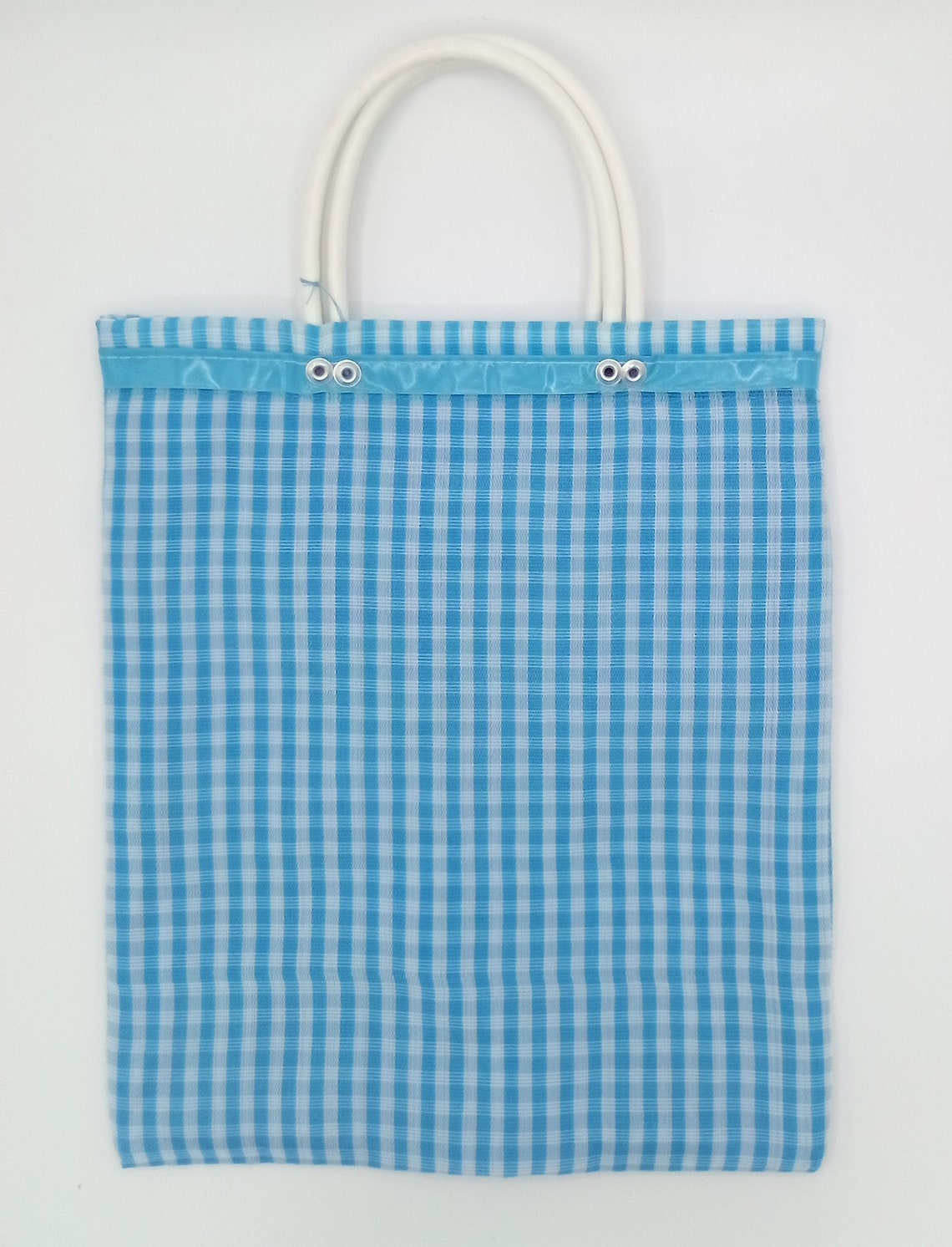 Lux Mexican Market Bag Flat Tote Bolsa De Malla Aqua Blue W/ Strawberry ...