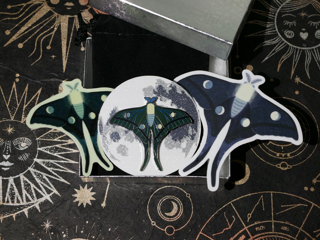 Moon Moth Gift Bundle - Moon Moth Sticker - Moon Moth Enamel Pin - Moon ...
