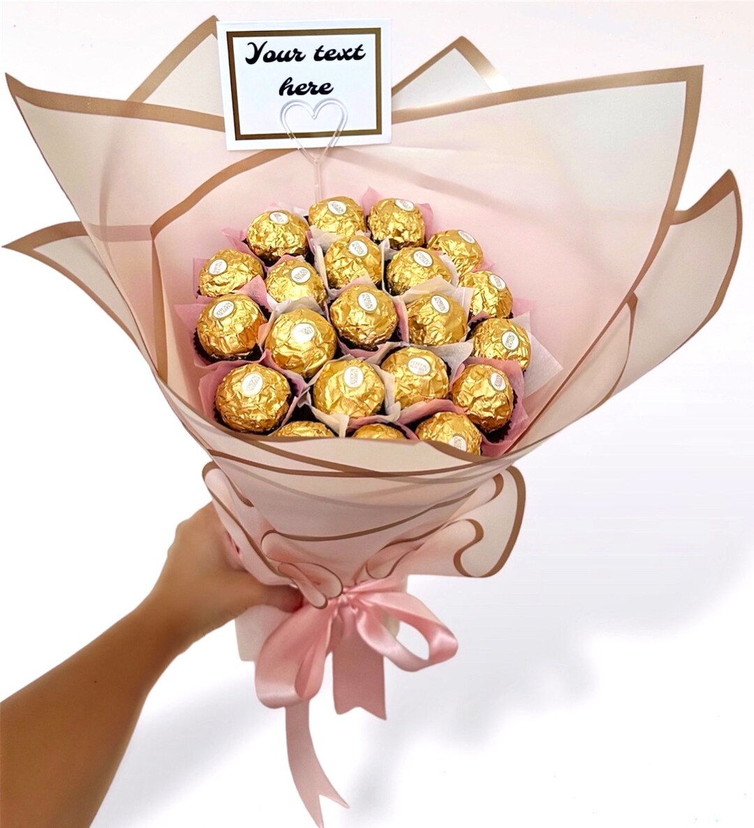 Ferrero Rocher Pink Bouquet. Elegant Bouquet. Chocolate Bouquet. - Etsy