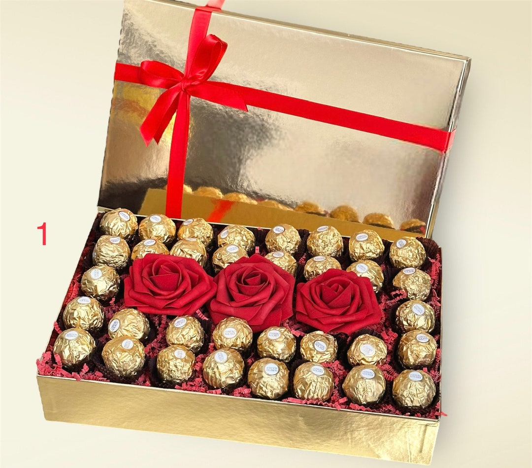 Ferrero Rocher Gift Box: Golden Box With Red Roses - Etsy