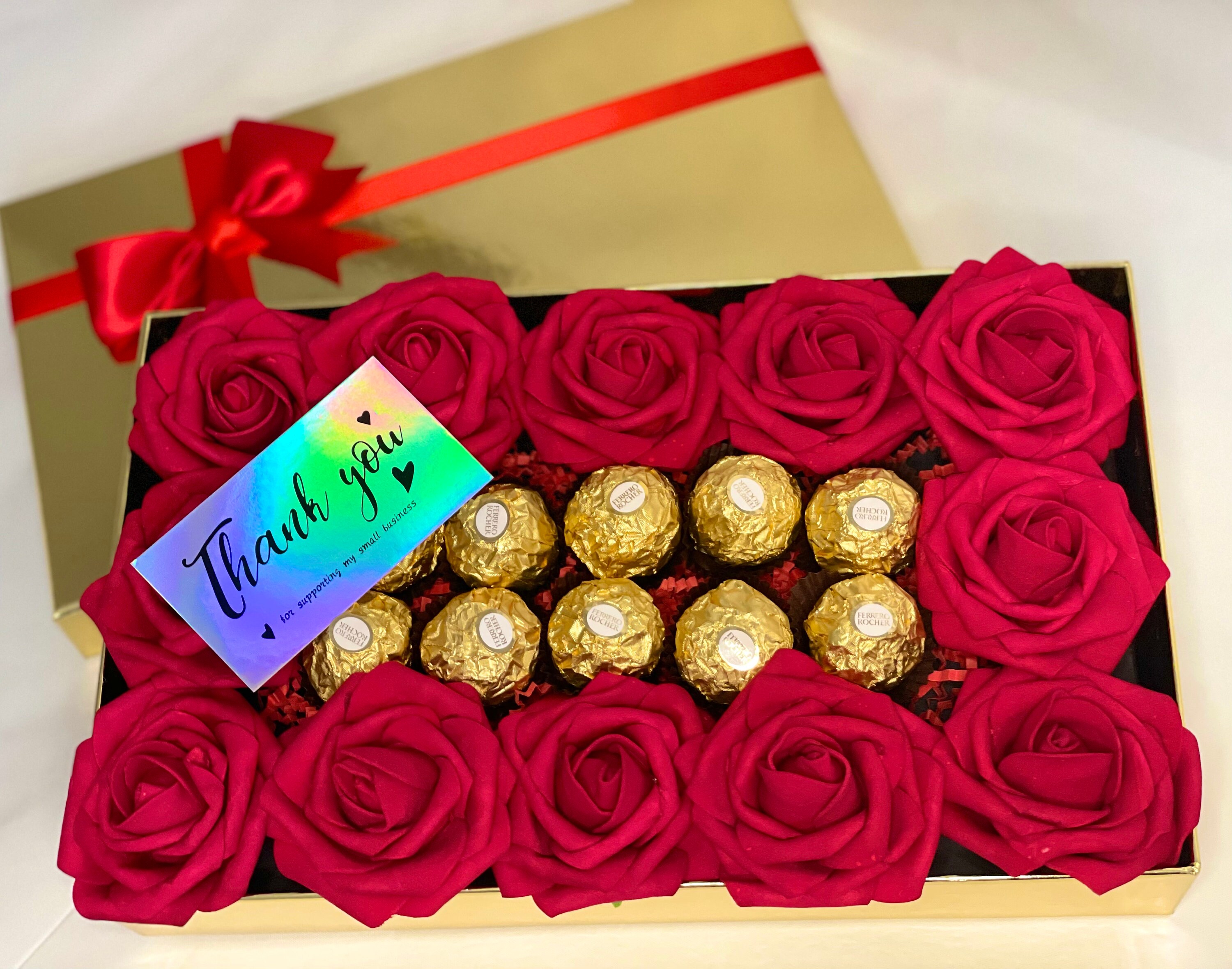 Red Rose and Ferrero Gifbox. Ferrero Rocher Artificial Roses Gift for ...
