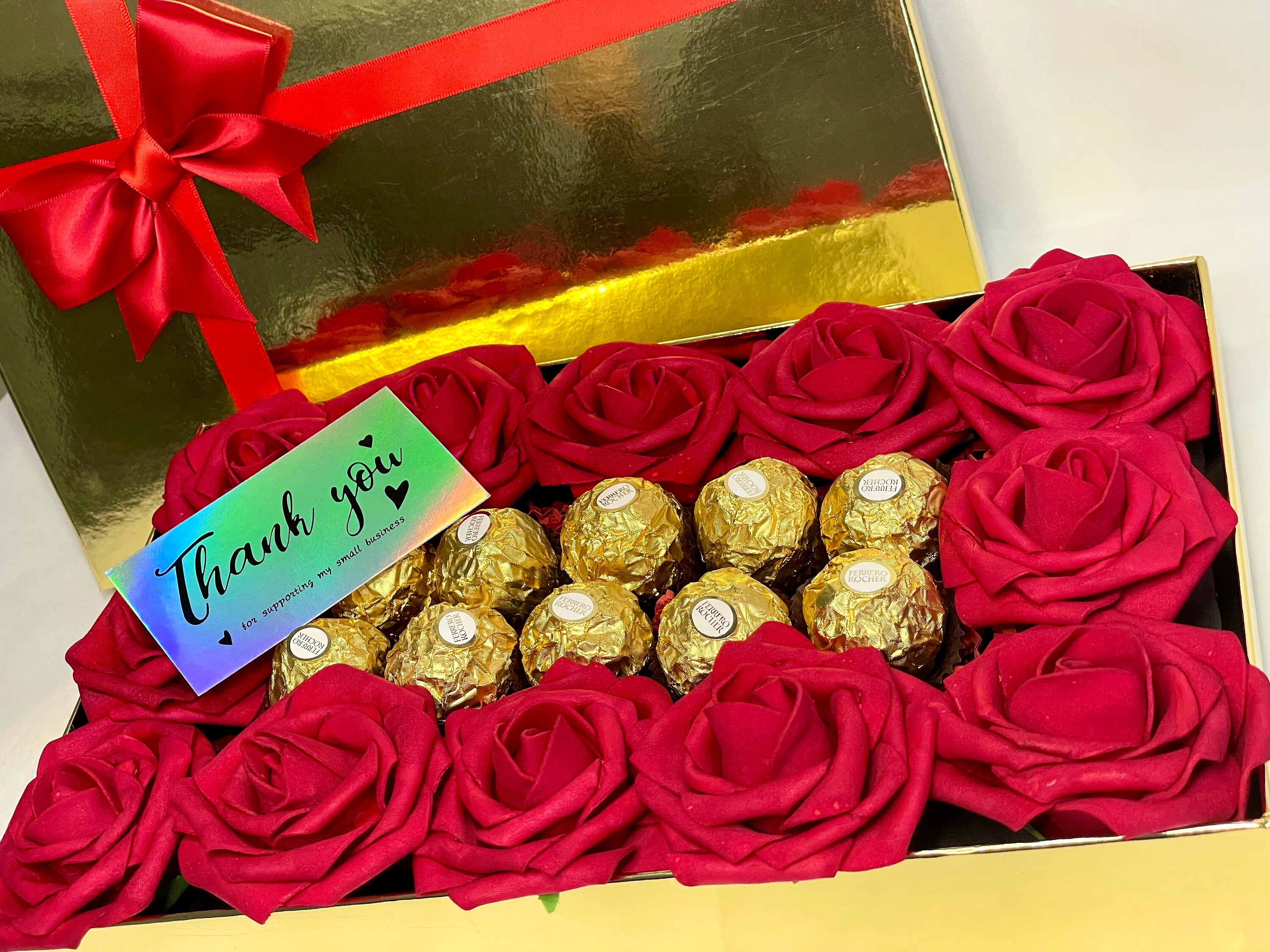 Red Rose and Ferrero Gifbox. Ferrero Rocher Artificial Roses Gift for ...