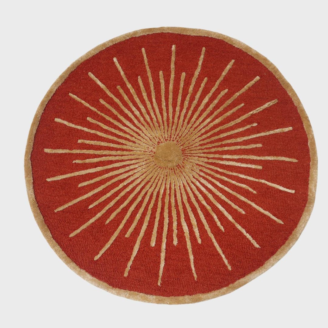 Hand Tufted Wool Round Rug, Sun Design - Etsy