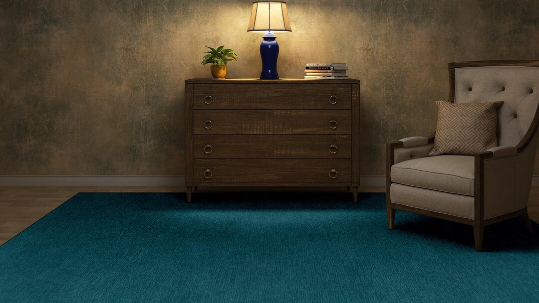 Dark Teal Color Hand Tufted Wool Area Rug, Carpets for Home, Bedroom ...