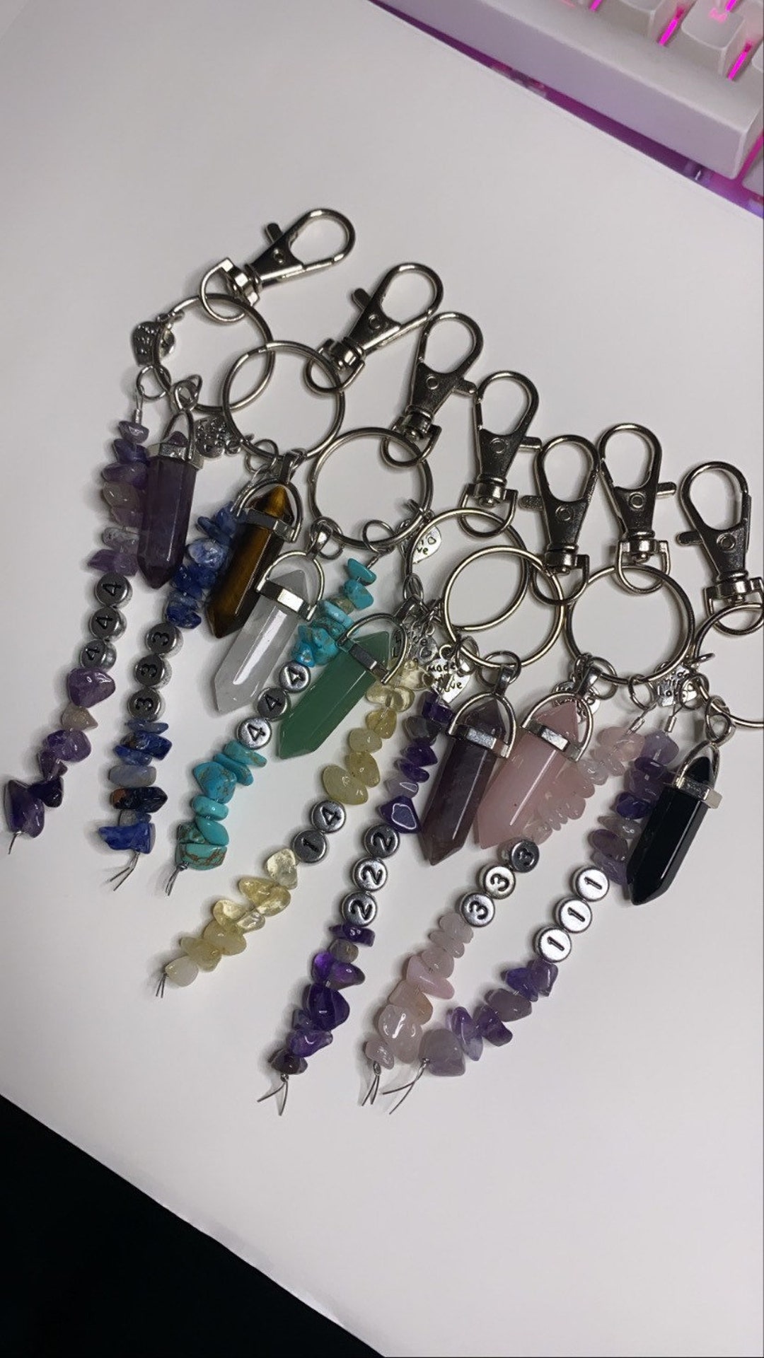 Angel Number Keychain Customize Your Own Crystal Beads Handmade Witchy ...