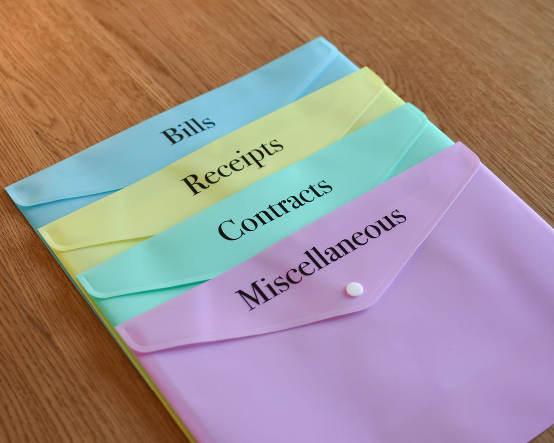 Personalised A4 Plastic Wallets Set of 4, Custom Named Pastel Document ...