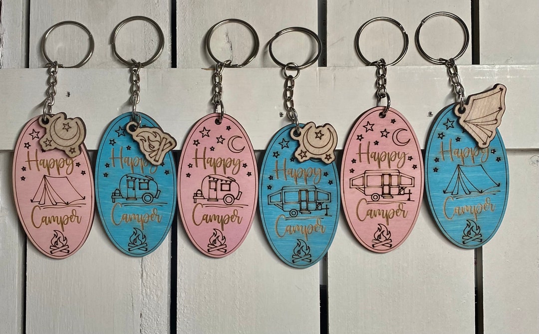 Happy Camper Keychains Camper Keychain Camping Gift Ladies Weekend Gift ...