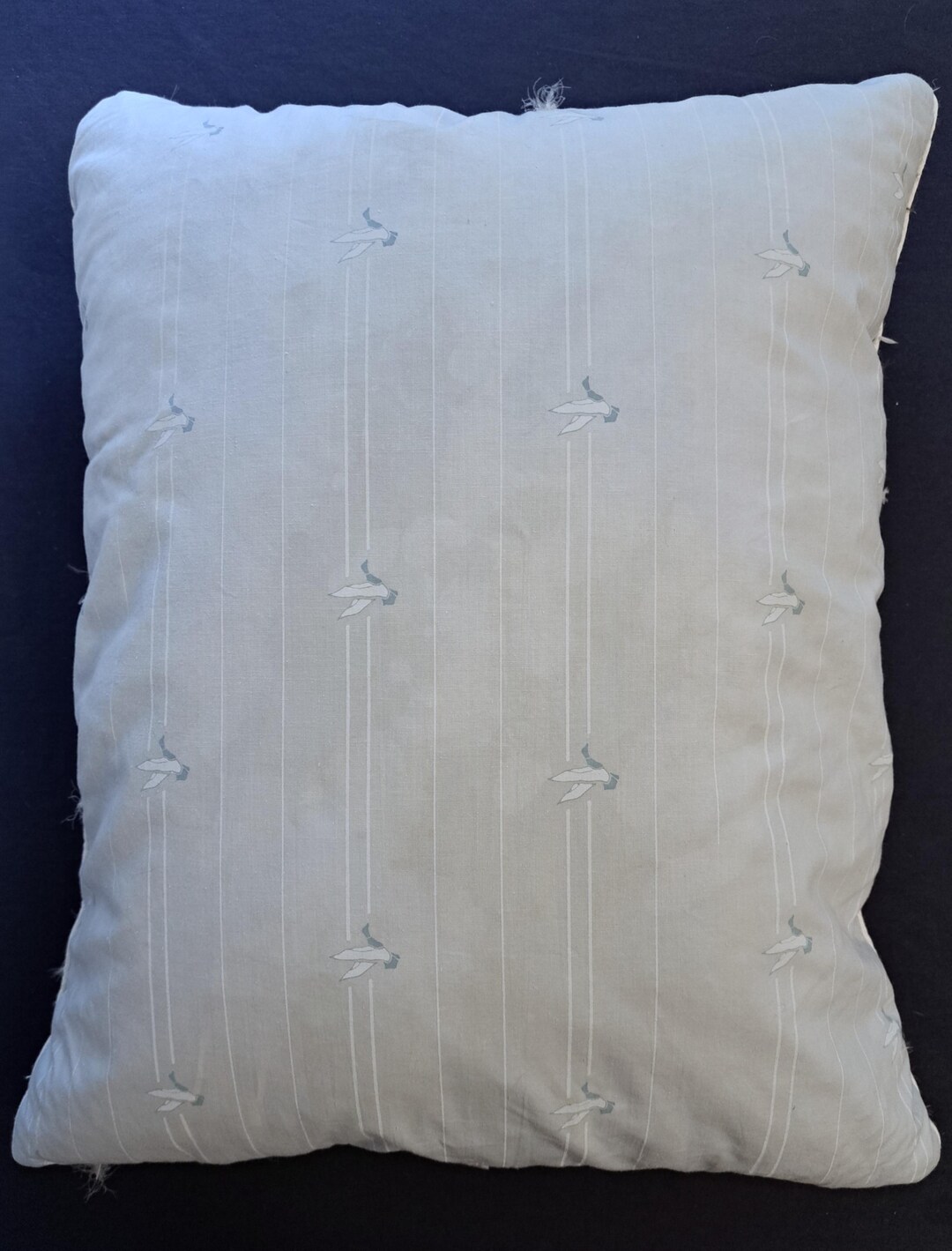 Vintage Light Blue Ticking Feather Pillow: Farmhouse Geese Accent - Etsy