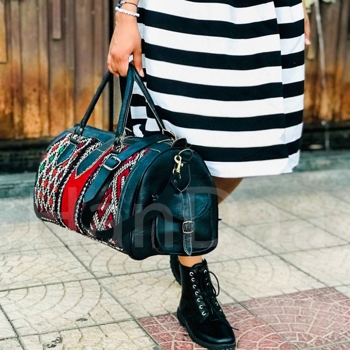 Carpet Leather Weekend Duffel Bag for Women & Men Kilim - Etsy