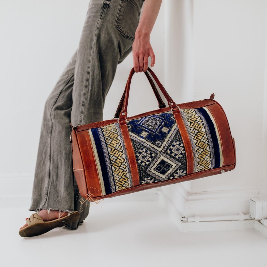 Personalized Moroccan Blue Carpet Weekender Bag for Women - Cylinder ...
