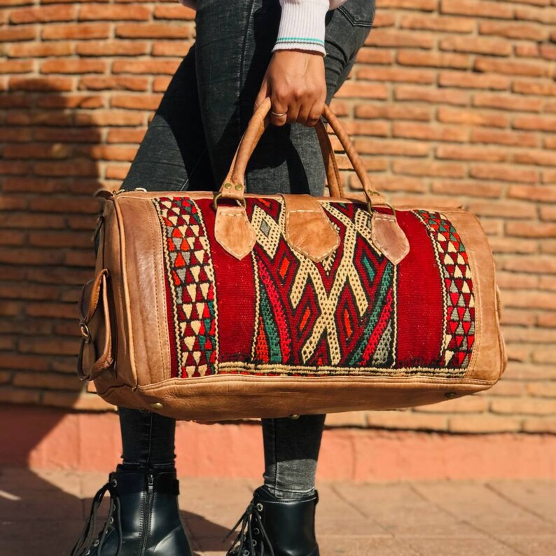 Kilim Weekender Bag Carpet Leather Weekend Duffel Bag for - Etsy