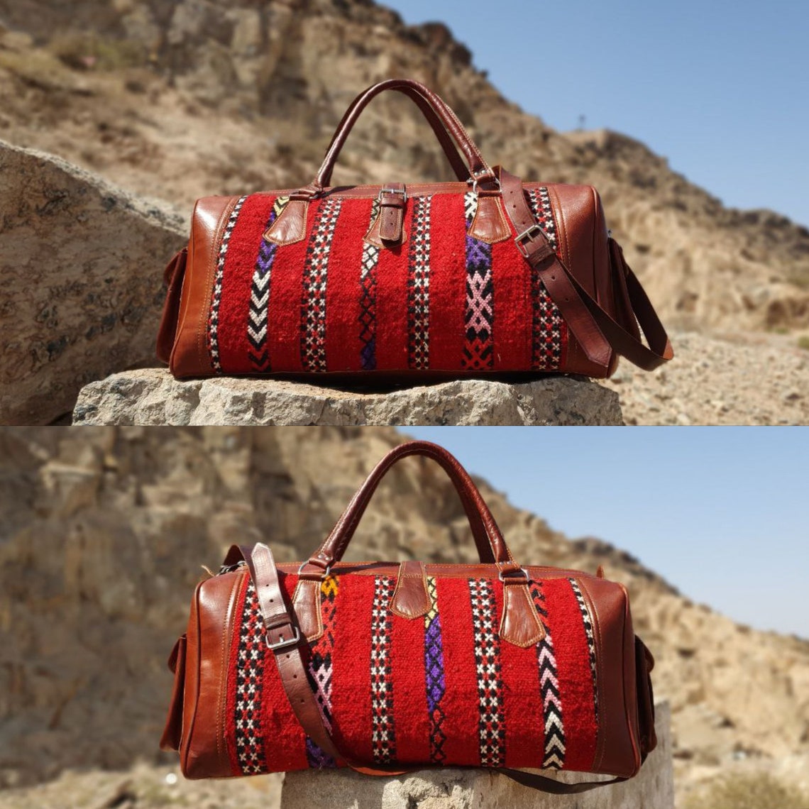 Kilim Weekender Bag Carpet Leather Weekend Duffel Bag for - Etsy