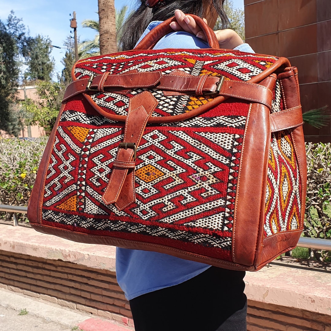 Vintage Carpet Bag Large Kilim Travel Bag Carpet Leather Weekend Bag ...