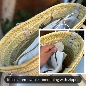Handmade Large Straw French Baskets With Leather Straps, Straw Basket ...