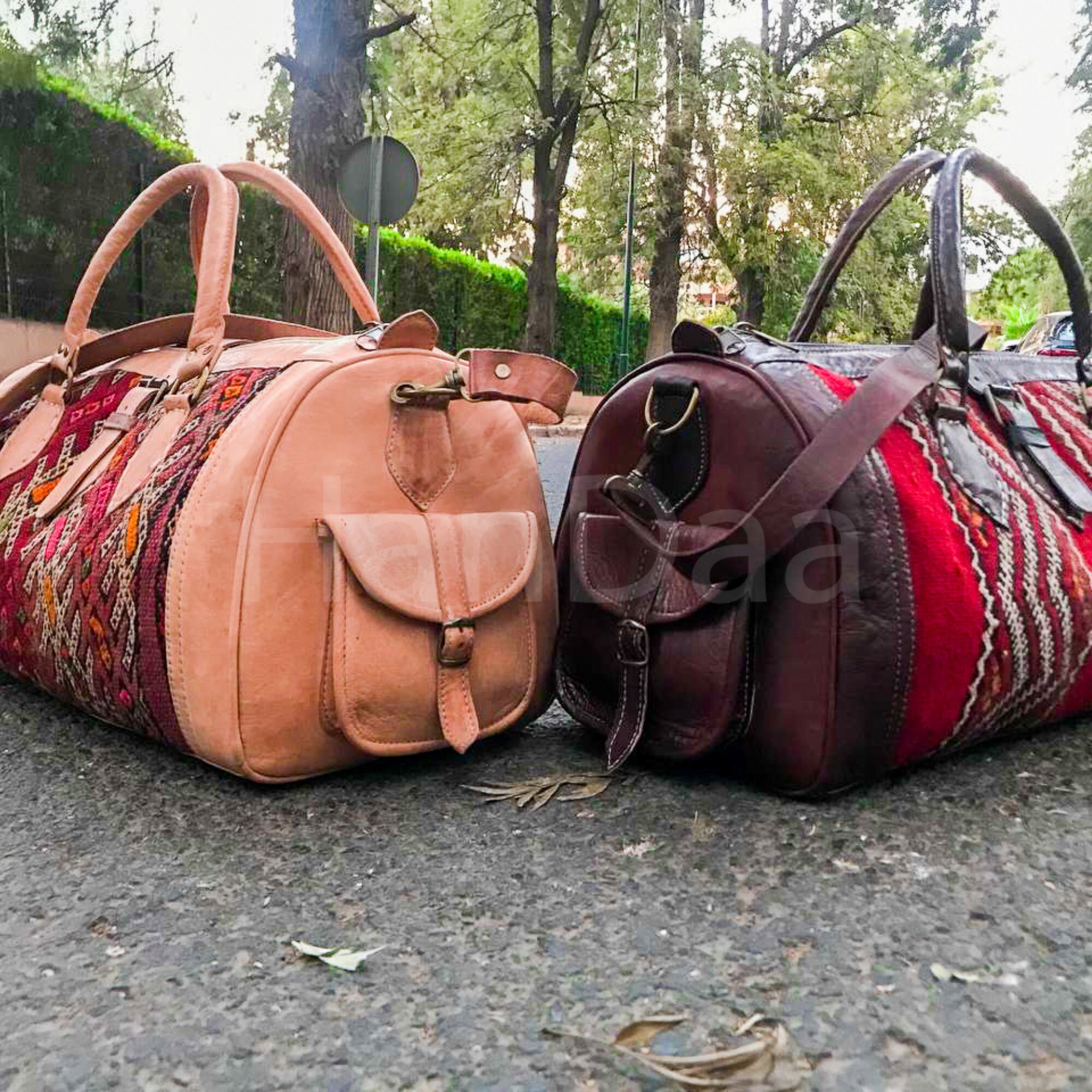 Kilim Weekender Bag, Carpet Leather Weekend Duffel Bag for Women & Men ...