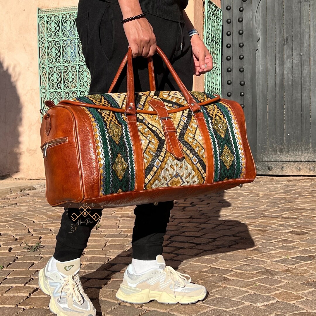 Handcrafted Leather Green Carpet Travel Bags for Women and Men | Kilim ...