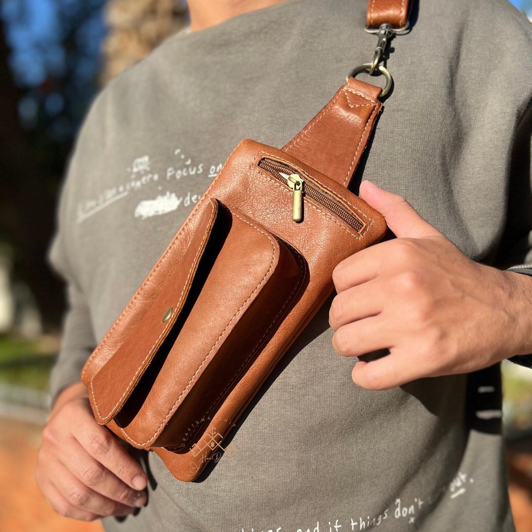 Luxury Sling Bag, Chest Leather Bag Gift for Him, Handmade Shoulder ...