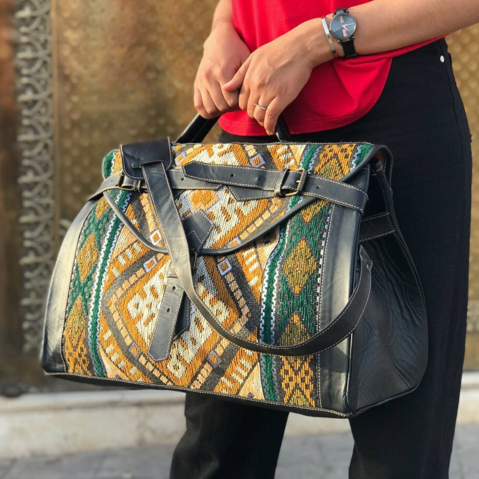 Black Kilim Travel Bag | Victorian Carpet Bag Mary Poppins | Vintage ...