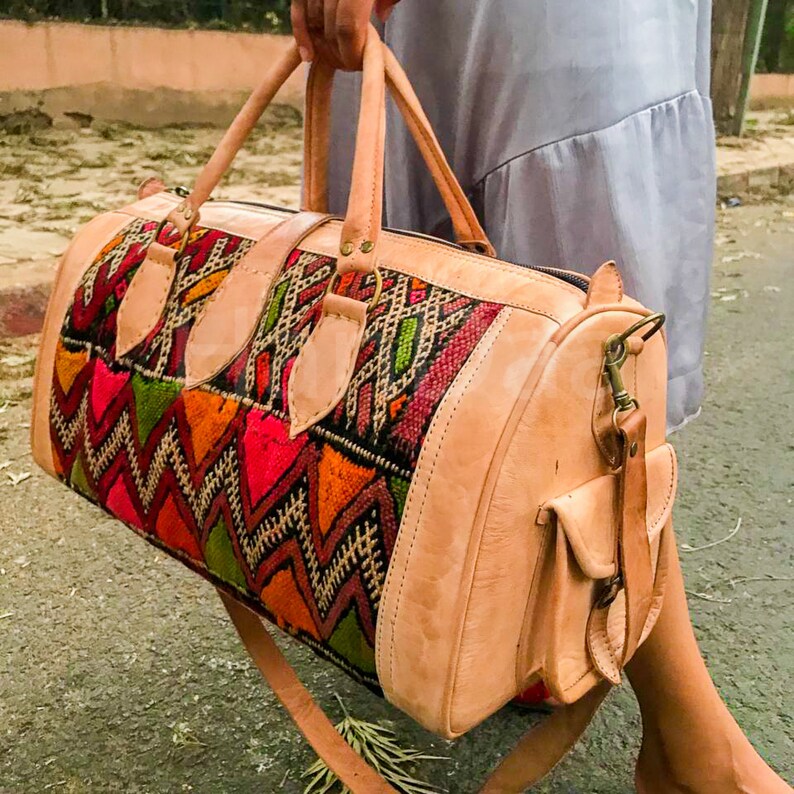 Kilim Weekender Bag Carpet Leather Weekend Duffel Bag for - Etsy